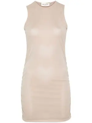 Saint Laurent Ruched Mini Dress - Neutrals