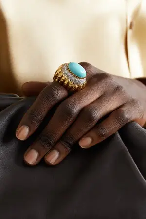 David Webb Mount Olympus 18-karat Platinum, Turquoise And Diamond Ring