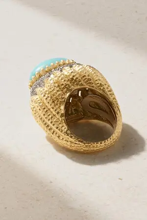 David Webb Mount Olympus 18-karat Platinum, Turquoise And Diamond Ring