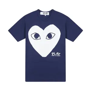 Play Comme Des Garcon Heart Text T-shirt 'navy - Blue
