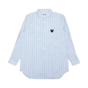 Play Comme Des Garcon Black Emblem Stripe Button Down - Blue