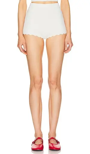 HELSA Elvira Ribbed Knit Shorts With Scalloped Trim - Cream