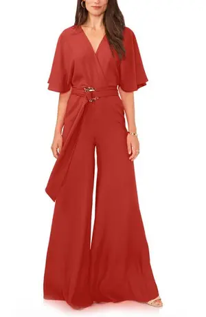 Vince Camuto Open Back Wide Leg Belted Jumpsuit - Rust