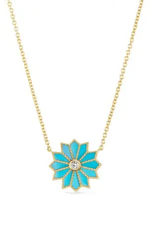 ORLY MARCEL 18k Gold Diamond & Flower Pendant Necklace - Turquoise