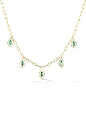 ORLY MARCEL Marquise Eyes Emerald & Mother-of-pearl Necklace - Green
