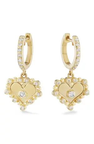 ORLY MARCEL Diamond Heart Huggie Hoop Earrings - Gold