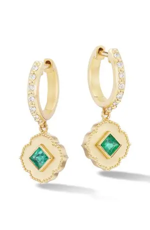 ORLY MARCEL Lotus Emerald & Diamond Huggie Hoop Earrings - Green