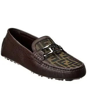 Fendi Fendi O'lock Ff Jacquard & Leather Loafer - Brown