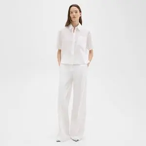 Theory High-waist Wide-leg Linen Pant - White