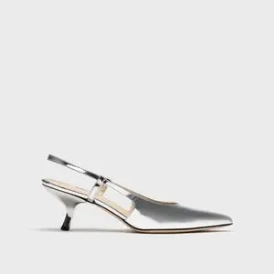 Theory Metallic Leather Slingback Pumps - Silver