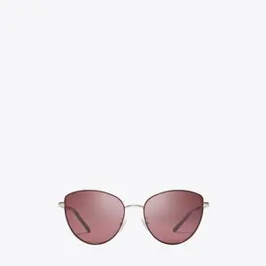 Tory Burch Tory Burch Eleanor Chain Cat Eye Sunglasses Shiny Light Gold/solid Bordeaux