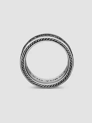 David Yurman Streamline Three Row Band Ring In Sterling Silver - Black