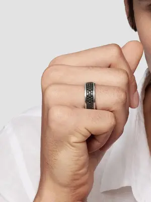 David Yurman Streamline Three Row Band Ring In Sterling Silver - Black
