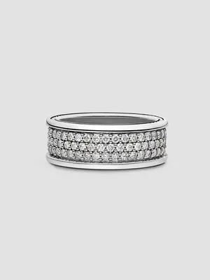 David Yurman Streamline Three Row Band Ring In Sterling Silver - Diamond