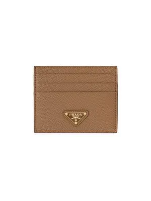 Prada Saffiano Leather Card Holder Brown