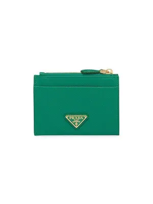 Prada Saffiano Leather Card Holder Green