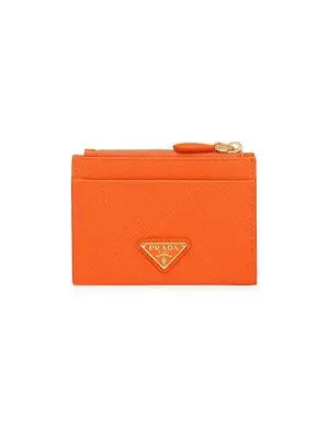 Prada Saffiano Leather Card Holder Orange