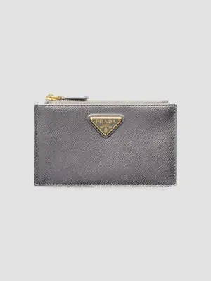 Prada Saffiano Leather Card Holder Silver