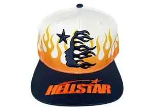HELLSTAR Flame Vintage Snapback Hat - Cream/navy Blue