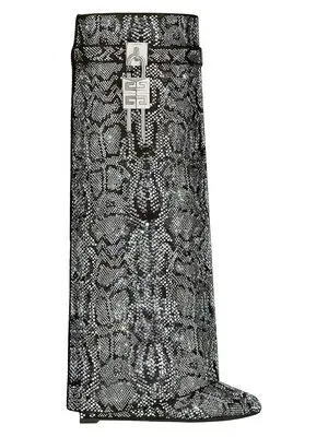 Givenchy Women's Shark Lock Boots In Satin With Python Effect Strass - Grey  - Grey