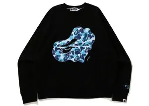 A BATHING APE Abc Camo Patch Loose Fit Crewneck Sweatshirt - Black Blue