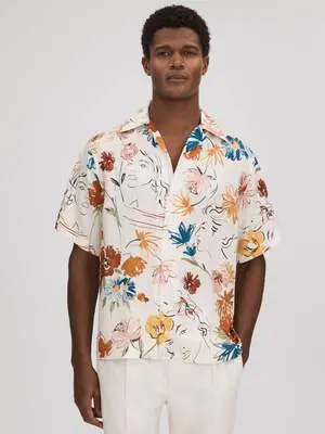 REISS Serra Printed Cuban Collar Shirt - Multi