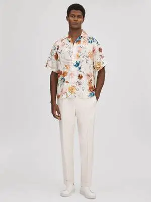 REISS Serra Printed Cuban Collar Shirt