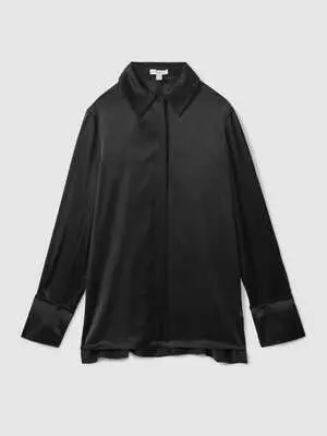 REISS Silk Double-cuff Button-through Shirt - Black