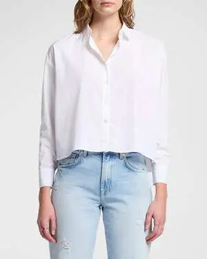 7 For All Mankind Cropped Button-front Shirt - White
