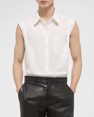 Helmut Lang Men's Sleeveless Button-down Shirt - White