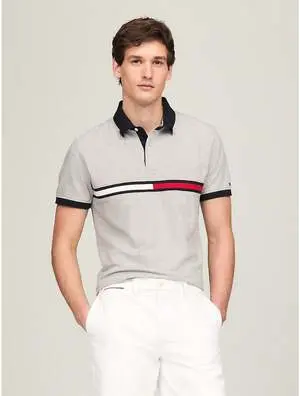 Tommy Hilfiger Regular Fit Embroidered Stripe Logo Polo - Grey