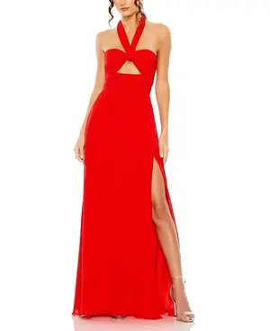 Mac Duggal Ruched Halter Gown