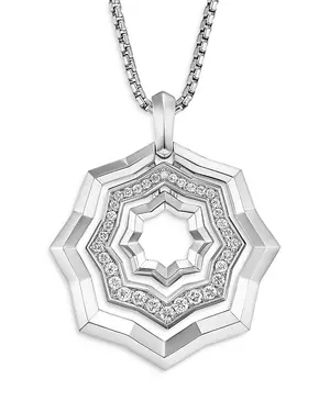 David Yurman Sterling Diamond Stax Zig Zag Pendant Necklace - Silver