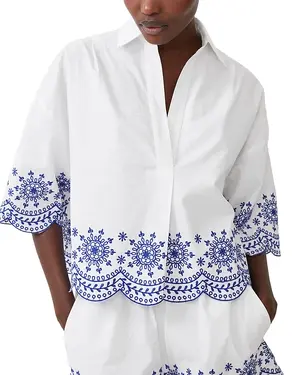 French Connection French Connection Alissa Cotton Embroidered Shirt Linen White