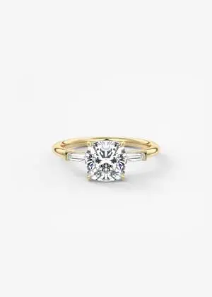 FRANK DARLING Plunge Three Stone Cushion Ring - Yellow Gold
