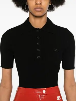 COURREGES Iconic Rib-knit Polo Shirt