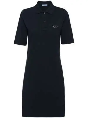 Prada Triangle-Logo Cotton Polo Minidress - Blue | Editorialist