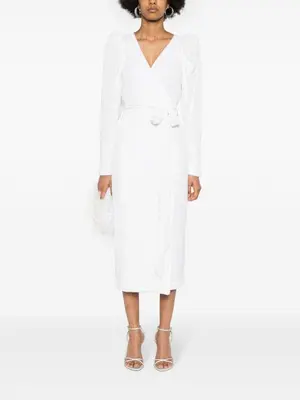 ROTATE BY BIRGER CHRISTENSEN Sequined Midi Wrap Dress - Neutrals