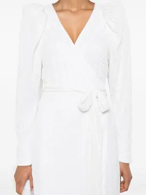 ROTATE BY BIRGER CHRISTENSEN Sequined Midi Wrap Dress - Neutrals