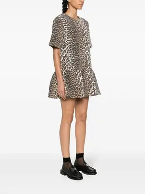 GANNI Leopard-print Peplum-hem Mini Dress