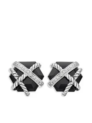 David Yurman Sterling Diamond And Onyx Stud Earrings - Silver