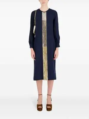 PAULA S Embroidered Silk Midi Dress