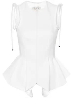 V:PM ATELIER Strap-detail Peplum Top - White