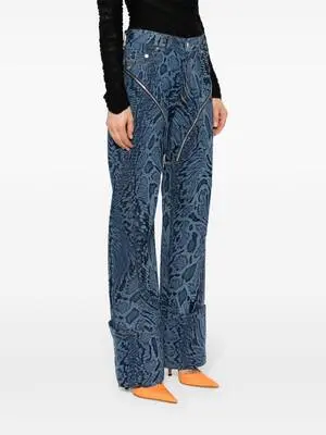 MUGLER Snakeskin Print Straight Jeans