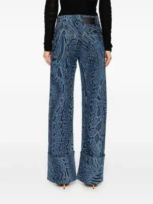 MUGLER Snakeskin Print Straight Jeans