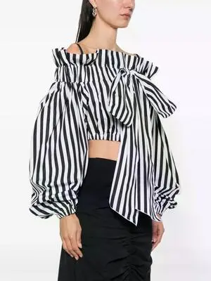 PATOU Striped Off-shoulder Blouse - Black