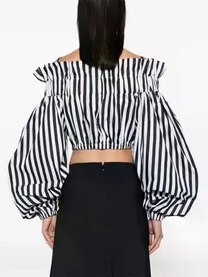 PATOU Striped Off-shoulder Blouse - Black