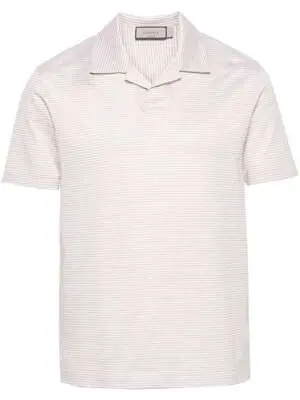 Canali Striped Linen Blend Polo Shirt