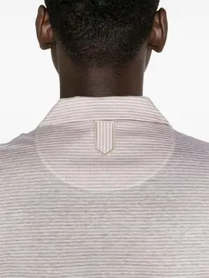 Canali Striped Linen Blend Polo Shirt