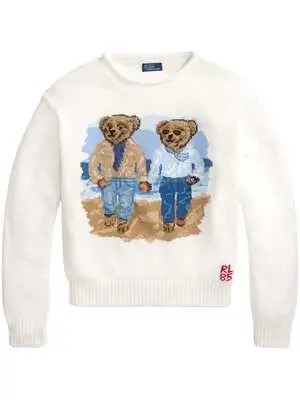 Polo Ralph Lauren Ralph & Ricky Bear" Intarsia Knit Sweater - White